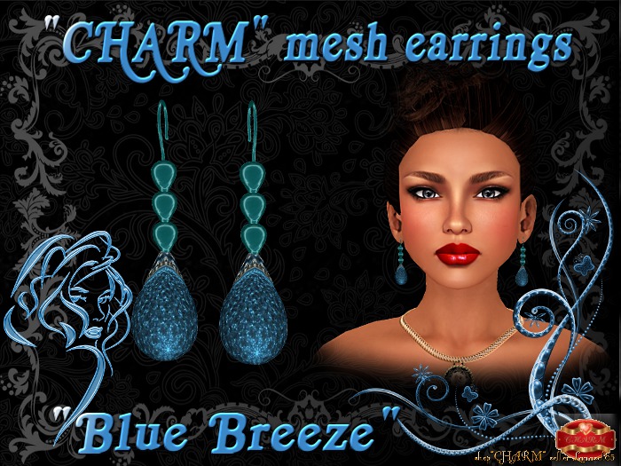 Second Life Marketplace - "CHARM" mesh earrings "Blue Breeze"