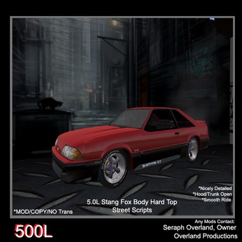 Second Life Marketplace - (OP) 5.0L Stang Fox Body Hard Top (box)