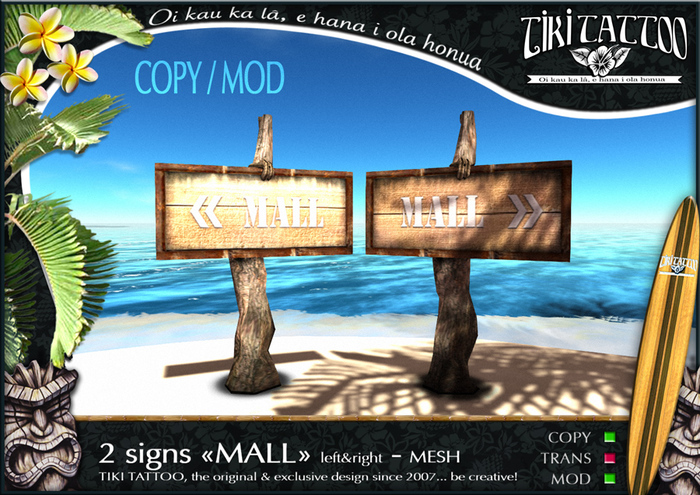 Second Life Marketplace - Tiki Tattoo - MALL Signs for Tiki Beach ...