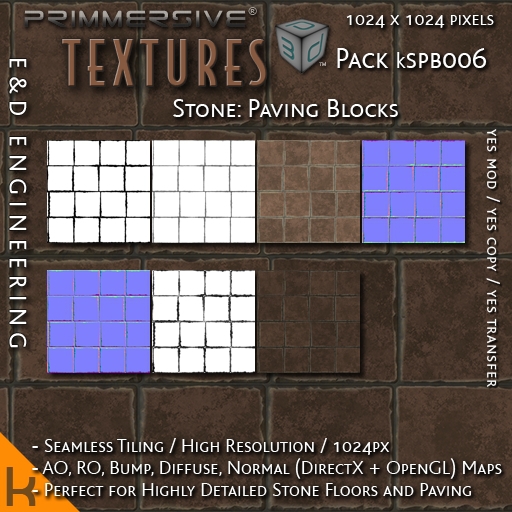 Second Life Marketplace - [kSPB006] 1024px Seamless Stone Tile Floor Textures with Occlusion ...