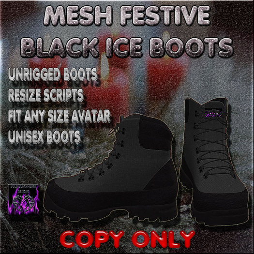 Second Life Marketplace - BBD - Mesh Festive Black Ice Boots