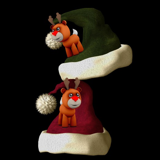 Second Life Marketplace - The Mad Hattery Set of Santa's Rudolph Hats