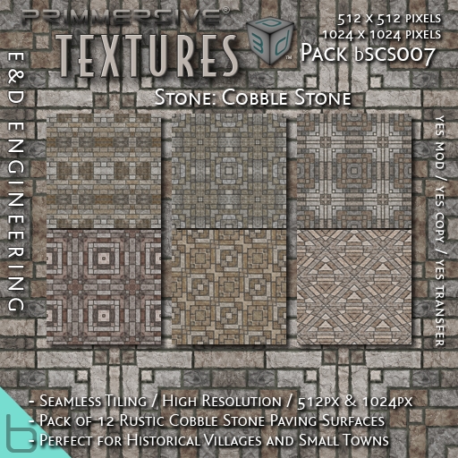 Second Life Marketplace - [bSCS007] 12 512px and 1024px Cobble Stone ...