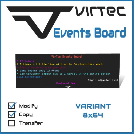 Second Life Marketplace - VirTec Events & Notice Board 8x64
