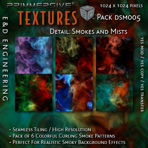 Second Life Marketplace - [DSM005] 6 1024px Colorful Steam Mist Smoke ...
