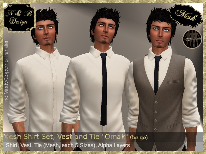 Second Life Marketplace - *N & B Design* Mesh Shirt Set, Vest and Tie ...