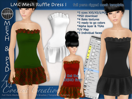 Second Life Marketplace - DEMO - LMC Mesh Templates - Ruffle Dress I ...