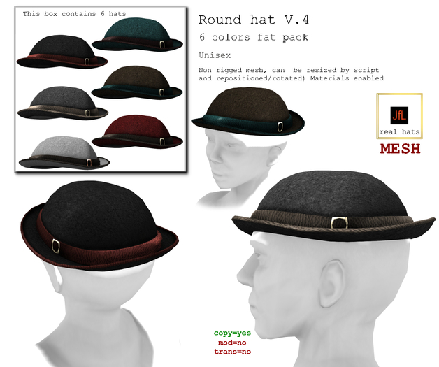 Second Life Marketplace - Round hat V.4 classic colors fat pack boxed