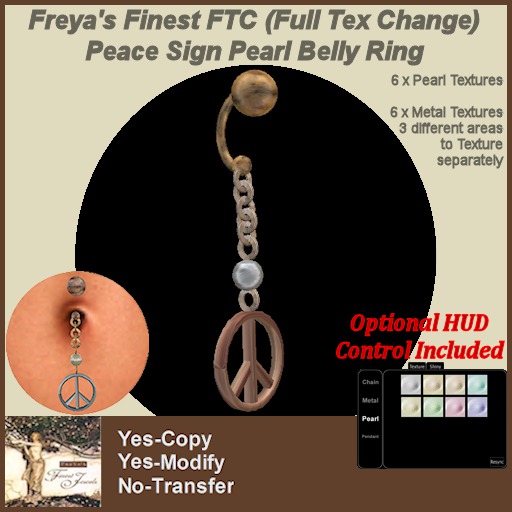 Second Life Marketplace - Freya's Finest FTC Peace Sign Pearl Belly Ring