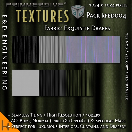 Second Life Marketplace - [kFED004] 1024px Curtain and Drapes Kits with ...