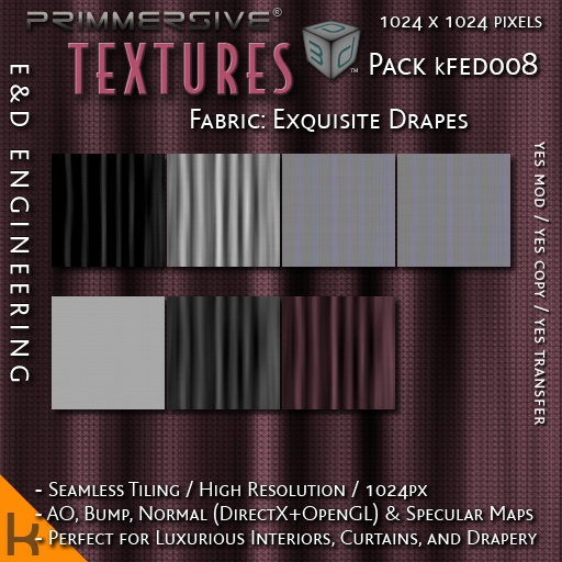 Second Life Marketplace - [kFED008] 1024px Curtain and Drapes Kits with ...