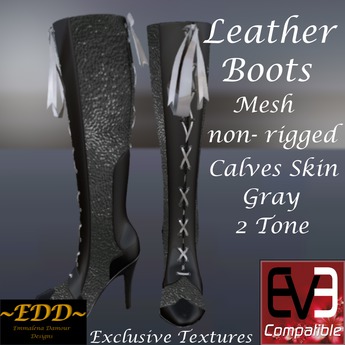 Second Life Marketplace - ~EDD~Mesh_Leather Boot Calves Skin Gray 2 tone