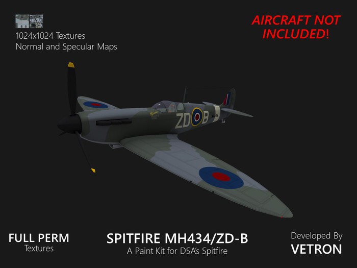 Second Life Marketplace - [Vetron] Spitfire MH434/ZD-B