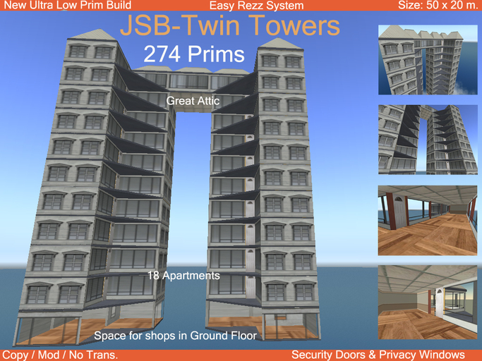 Second Life Marketplace - JSB-Twin Towers LOW PRIM