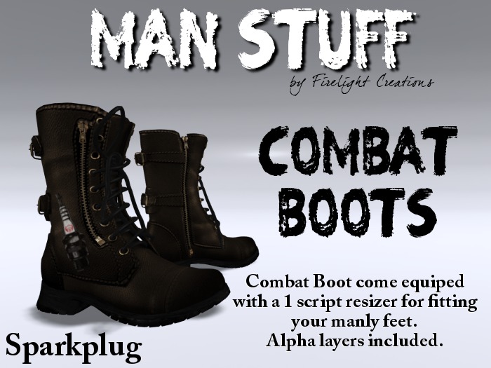 Second Life Marketplace - MAN STUFF: Combat Boots-Sparkplug Brown