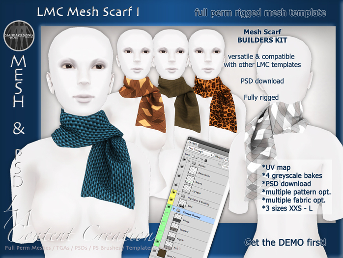 Second Life Marketplace - LMC Mesh Templates - Scarf I - fully rigged ...