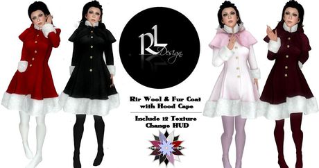 Second Life Marketplace - Rir Wool & Fur Coat with Hood Cape With HUD