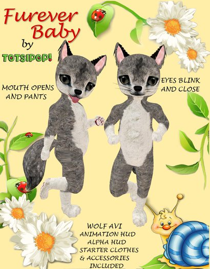 Second Life Marketplace - TOTSIPOP! Furever Baby Furry Avatar Grey Wolf