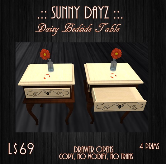Second Life Marketplace - .:: Sunny Dayz ::. Daisy bedside table