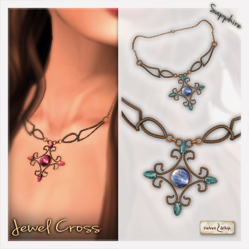 Second Life Marketplace - [V/W] Jewel Cross Sapphire - Medieval necklace