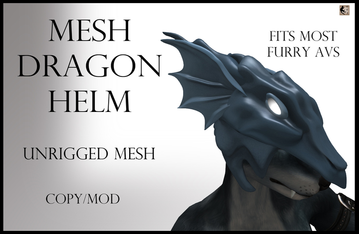 Second Life Marketplace - CCI - Furry Dragon Helm Light Blue