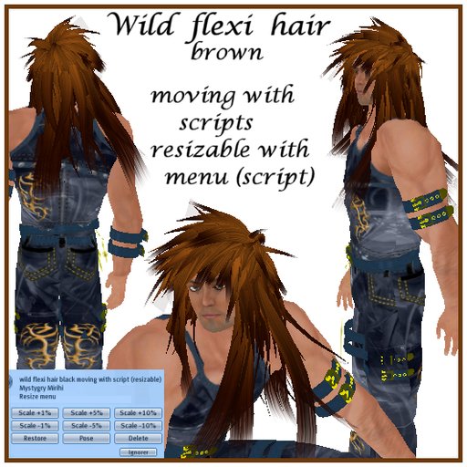Second Life Marketplace - Hair flexi men animated long "wild" brown 2 ...