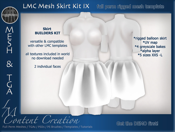 Second Life Marketplace - DEMO - LMC Mesh Templates - Formal Skirt Kit ...