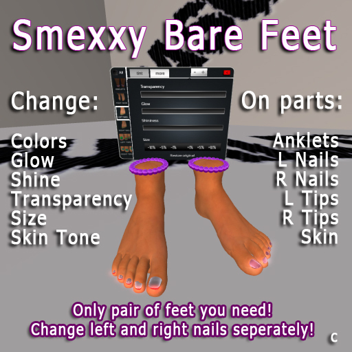 Second Life Marketplace - SMEXXY BARE Feet with Tipped nails adjust ...