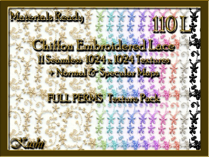 Second Life Marketplace - *Kushi* Chiffon Embroidered Lace Seamless ...