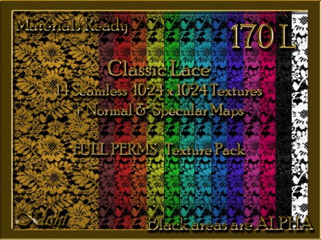 Second Life Marketplace - *Kushi* Classic Lace ALPHA Seamless Textures ...