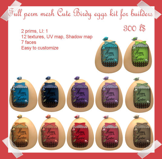 Second Life Marketplace - Full Perm MESH Cute Birdy egg kit for builders