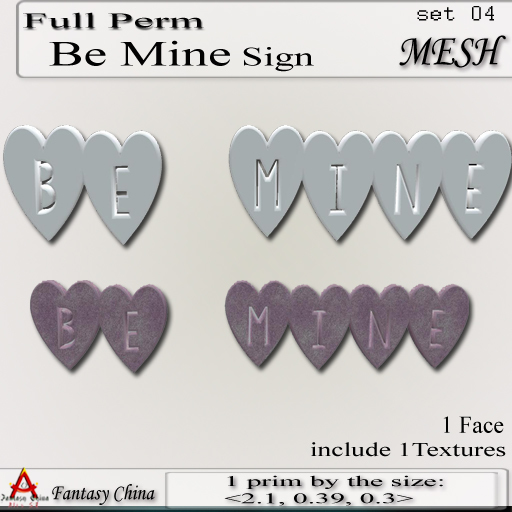 Second Life Marketplace - Fantasy China Mesh Be Mine Sign set 04 only 1 ...