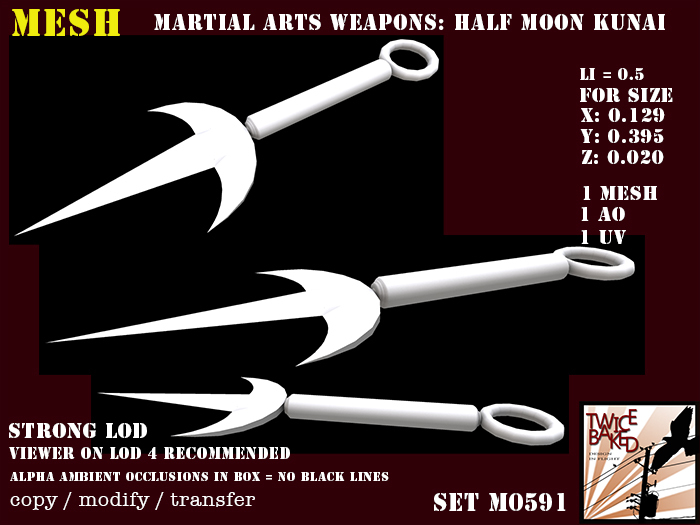 Second Life Marketplace - "TB" Martial arts weapons: Half Moon Kunai ...