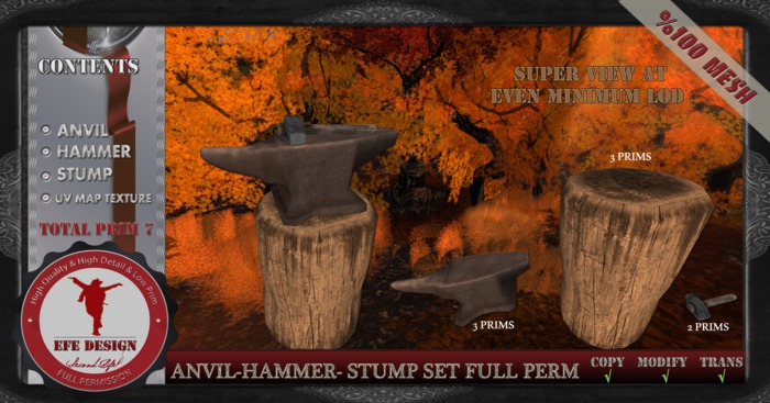 Second Life Marketplace - ANVIL-HAMMER- STUMP SET Full Permission EFE ...