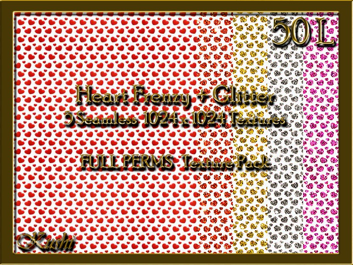 Second Life Marketplace - *Kushi* Heart Frenzy Glitter Seamless Texture ...