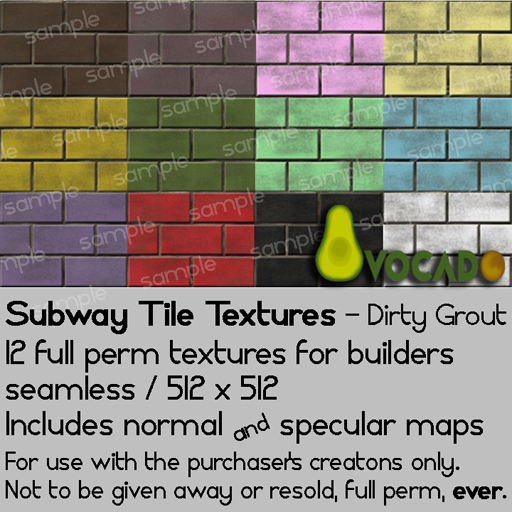 Second Life Marketplace - \\ Avocado // Subway Tiles - Dirty Grout