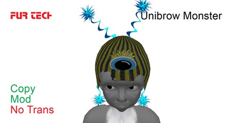Second Life Marketplace - [Fur Tech] Animal Hat Unibrow Monster blue/yellow
