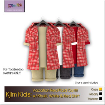 Second Life Marketplace - KJIm: Kids Vacation Red Plaid Outfit