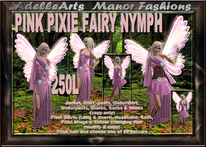 Second Life Marketplace - AdelleArts Pink Pixie Fairy Nymph Outfit