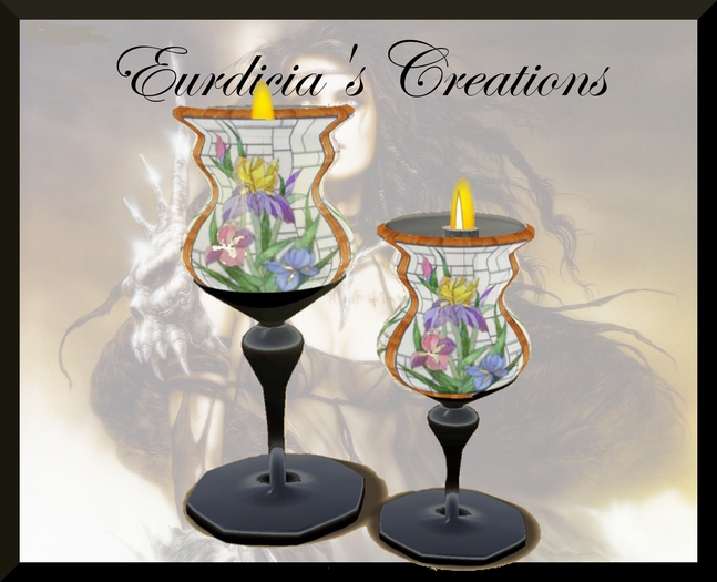 Second Life Marketplace - Stained Glass Iris Hurricane Lamps