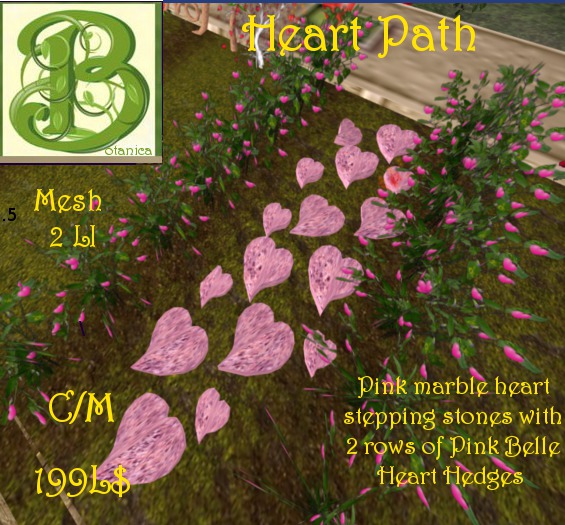 Second Life Marketplace - Pink Belle Heart Path, Mesh 2 LI