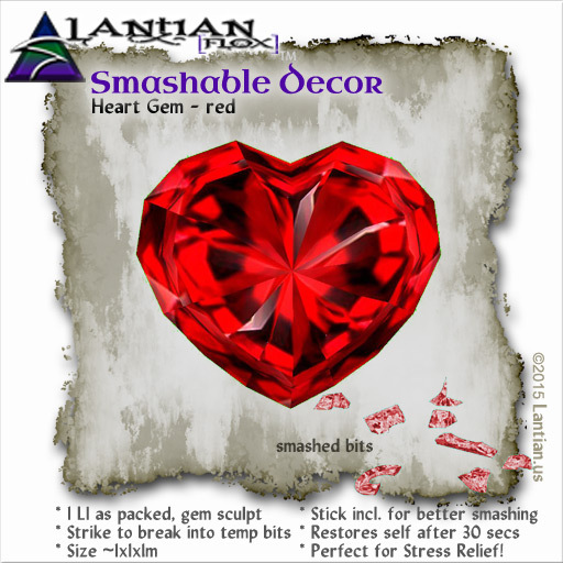 Second Life Marketplace - Smashable Decor - Heart Gem, Red