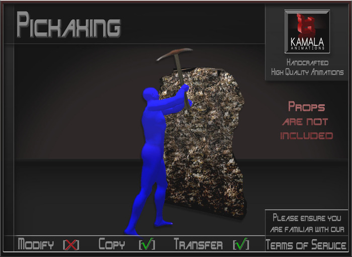 Second Life Marketplace - Chores Trades *Pickaxing* Animations for Builders