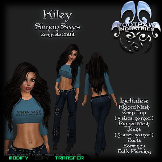 Second Life Marketplace - [FPI] Kiley Simon Says - Crop Top & Jeans ...
