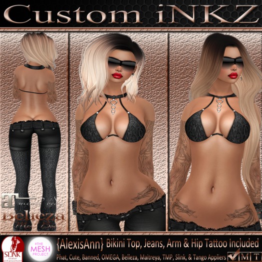 Second Life Marketplace - Custom iNKZ - AlexisAnn Outfit - Bikini Top, Jeans, Tattoos with ...