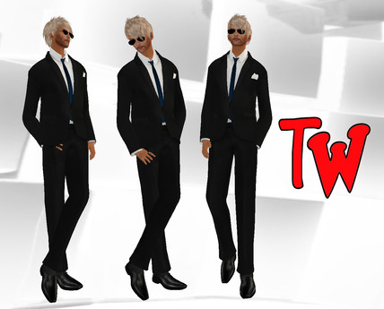Second Life Marketplace - TW>Elegant mans suit in black with slim blue tie