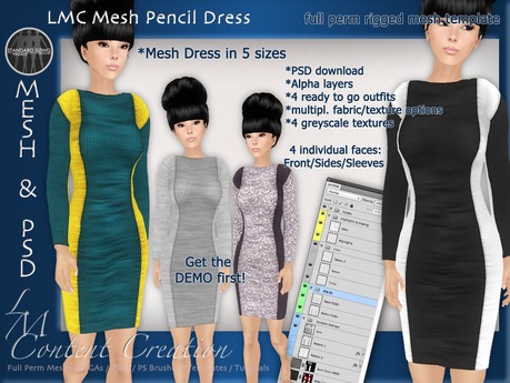 Second Life Marketplace - DEMO - LMC Mesh Templates - Pencil Dress ...