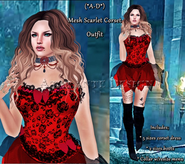 Second Life Marketplace - (*A-D*) Mesh Scarlet Corset Outfit