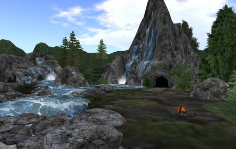 Second Life Marketplace - Mountain Waterfall Cave Skybox 100M