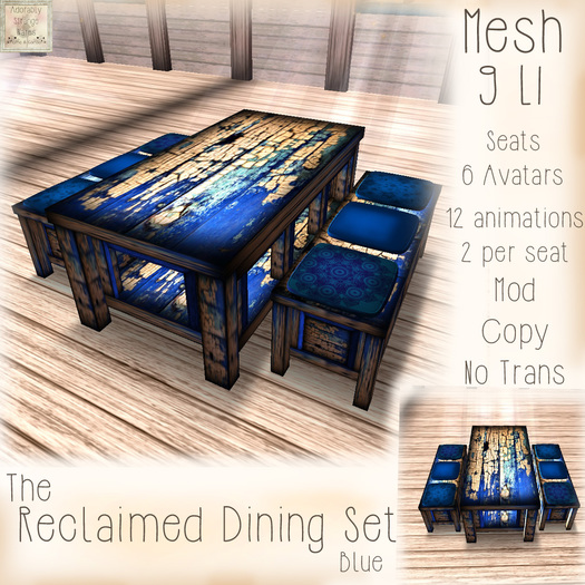 Second Life Marketplace - ~ASW~The Reclaimed Dining Set~Blue
